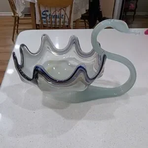 Dining | Vintage Art Glass Swan Bowl Centerpiece Large Green Blue ...